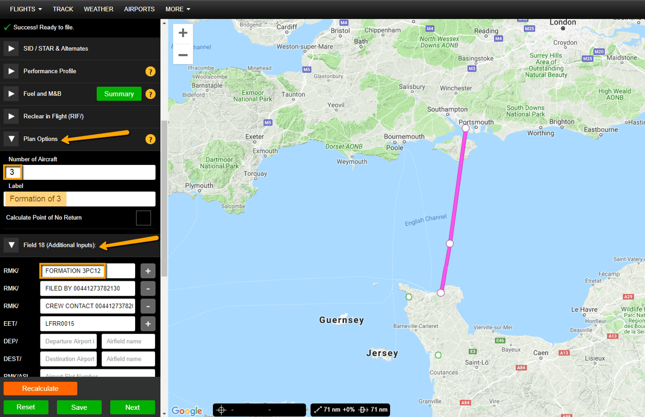 File a "Formation" Flight Plan